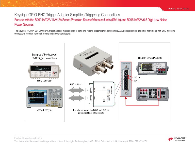 GPIO-BNC Trigger Adapter Simplifies Triggering Connections PDF Asset Page | Keysight
